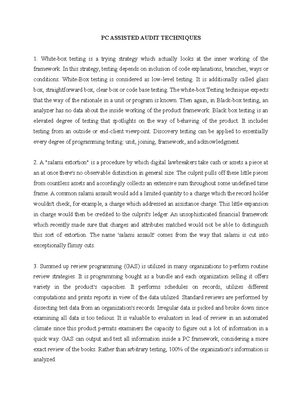 PC Assisted Audit Technique - PC ASSISTED AUDIT TECHNIQUES White-box ...