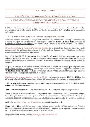 CM - Libertés de Circulation - LIBERTÈS DE CIRCULATION §1 - Intérêt d ...