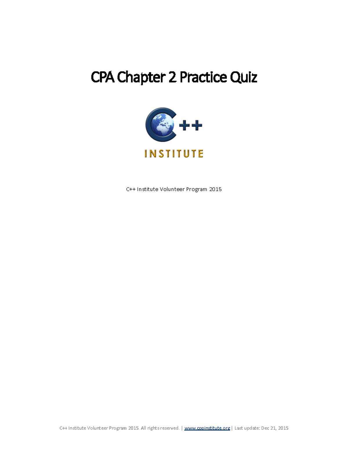 CPA chapter 2Dec 21 2015 - CPA Chapter 2 Practice Quiz C++ Institute ...