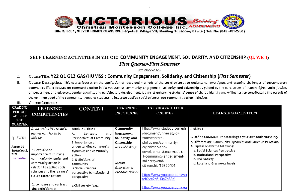 SLA- Community - lectures - ` SELF-LEARNING ACTIVITIES IN Y22 G12 ...