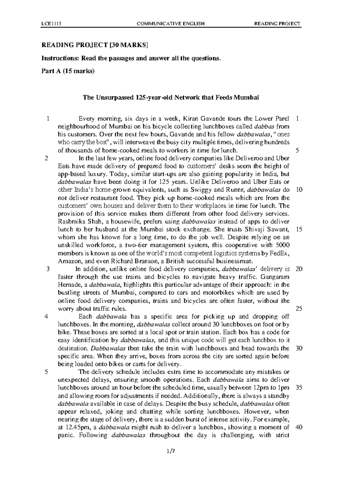 T2410 LCE1113 Reading Project Part 1 - READING PROJECT [30 MARKS ...