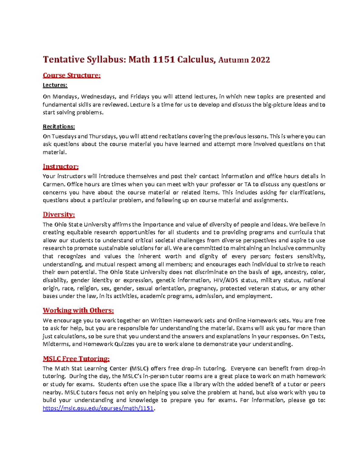 1151Syllabus Au 22 - syllabus - Tentative Syllabus: Math 1151 Calculus ...
