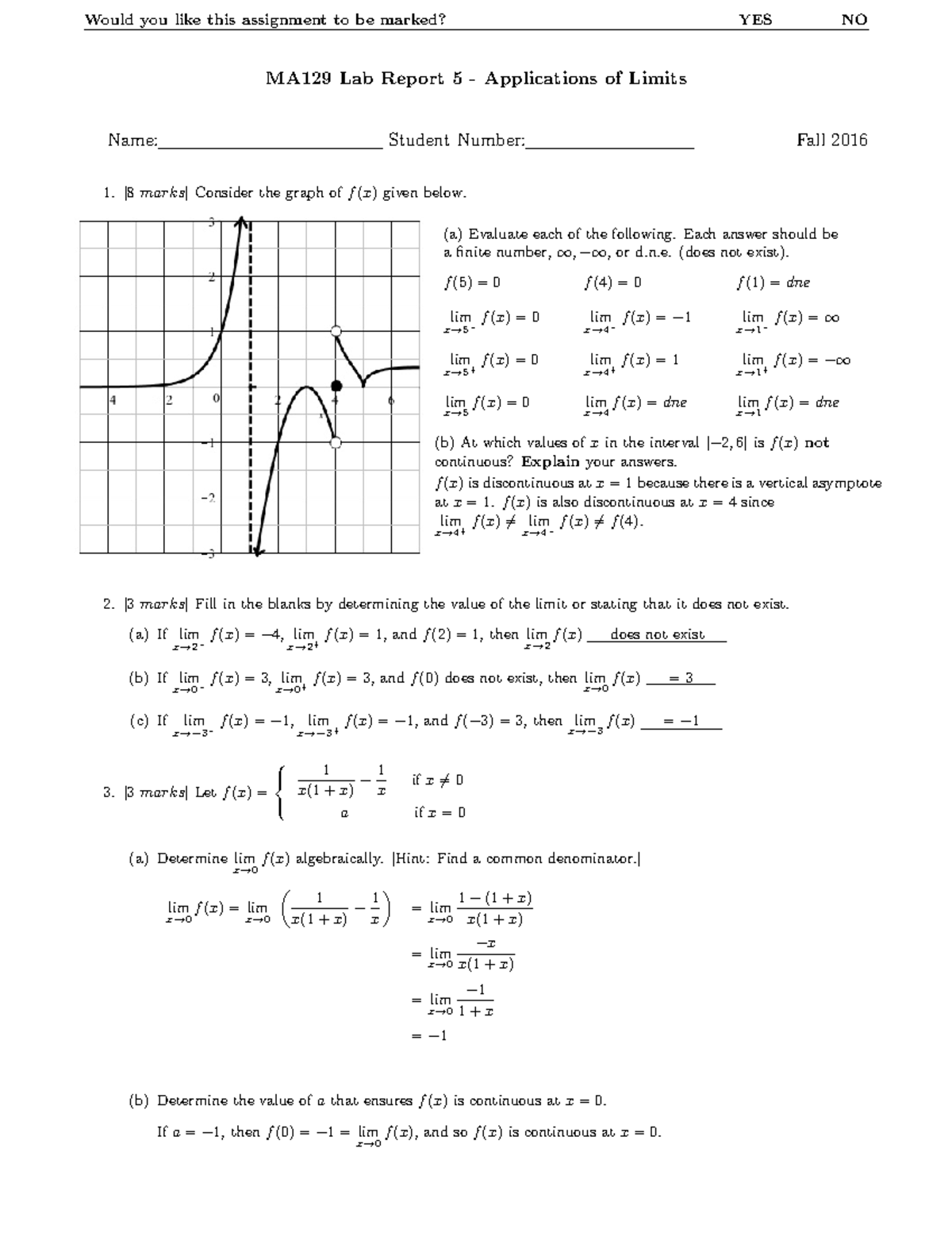 MA129 Lab 5 Solutions - math - Would you like this assignment to be marked? YES NO MA129 Lab ...