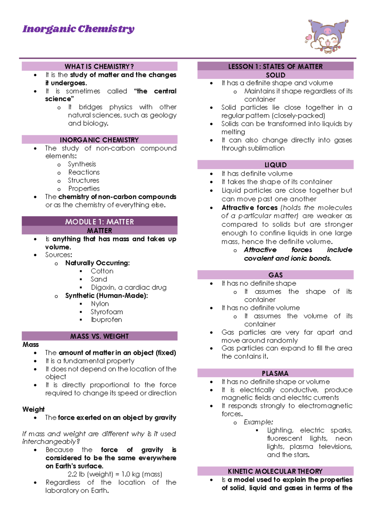 Inorg-CHEM LEC- Midterms Reviewer - PCCH100- 1 - 32 LECTURE ̊ · •. ° FIRST SEMESTER WHAT IS ...