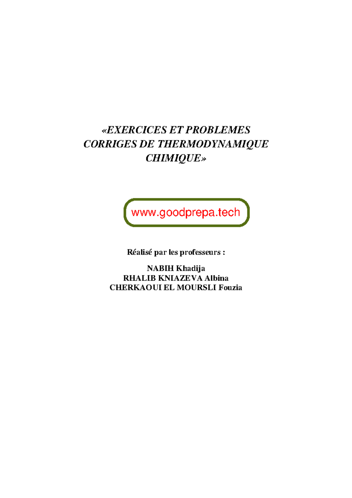 exercices Et Problemes Corriges de Thermodynamique Chimique ...