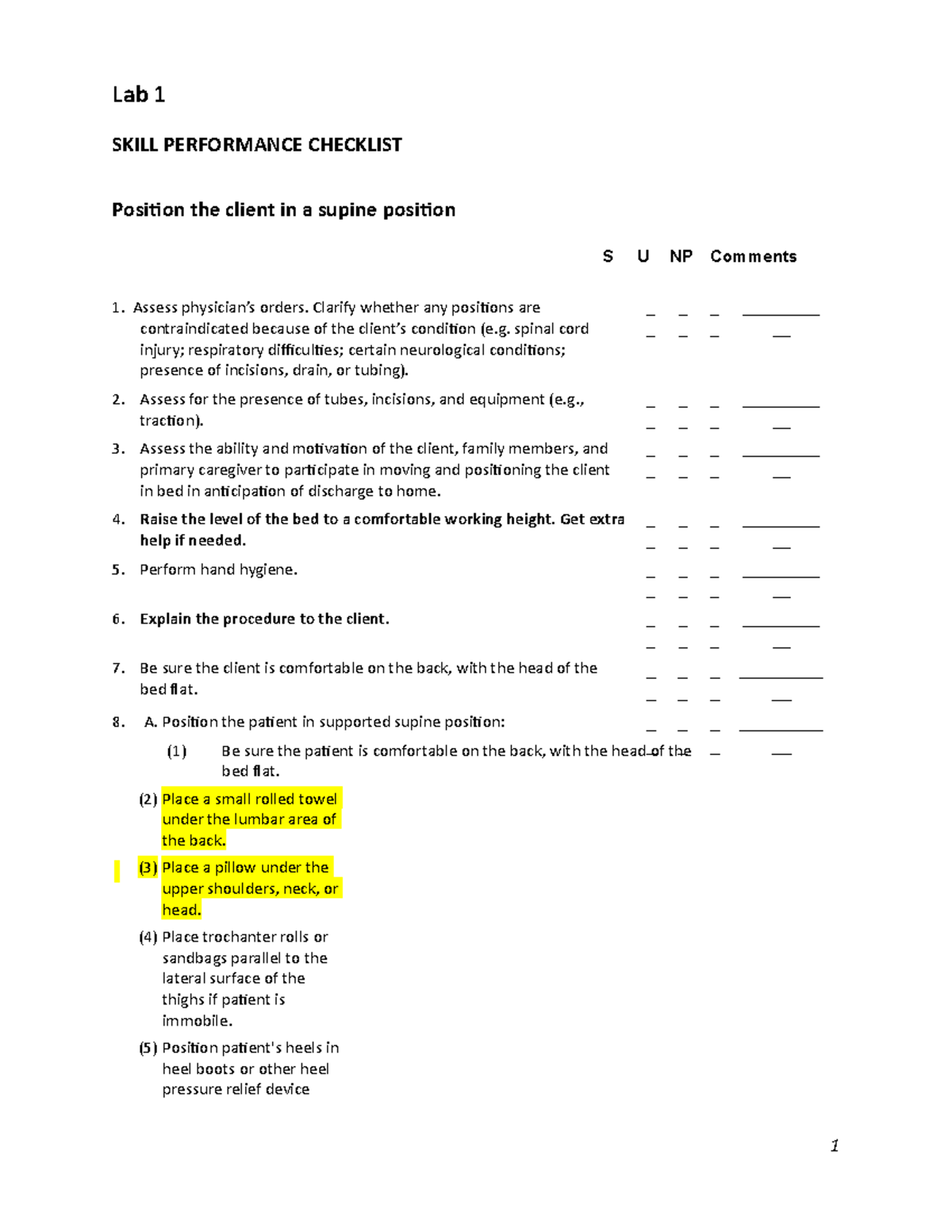 Supine Position - Useful checklist notes to help students in this ...