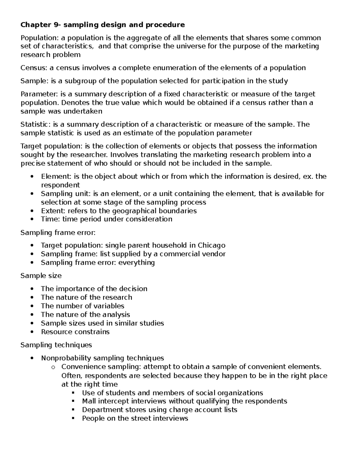 Exam 3 notes from ppts - Chapter 9- sampling design and procedure ...