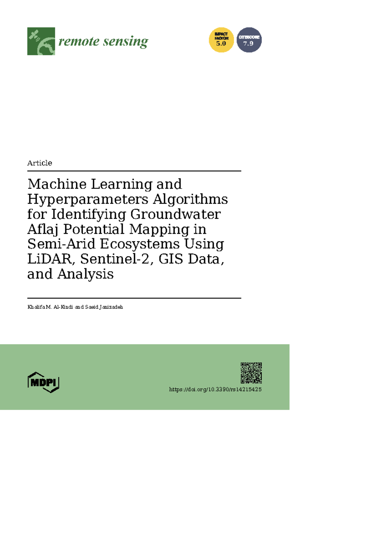 REMOTE SENSING GROUNDWATER - 5 7. Machine Learning and Hyperparameters Algorithms for ...