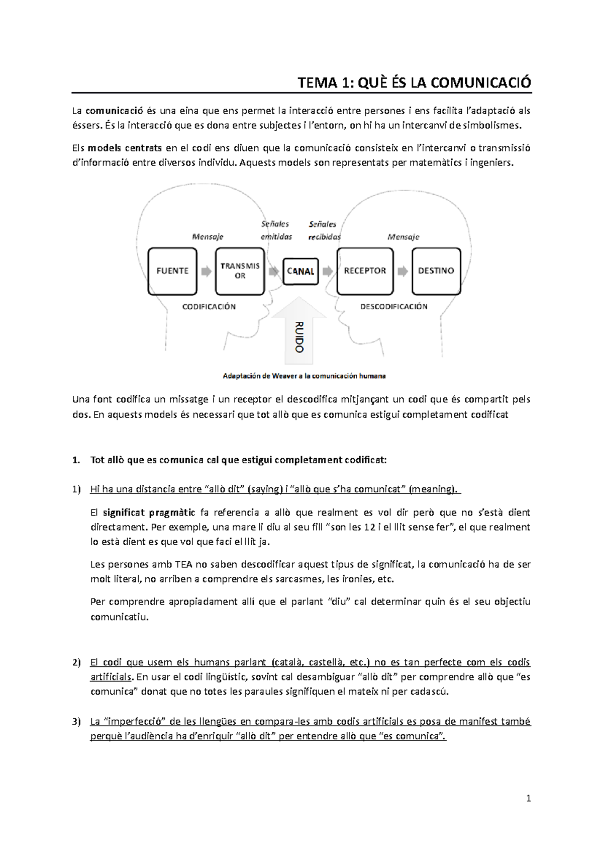 TEMA 1 - QUÈ ÉS LA COMUNICACIÓ? - TEMA 1: QUÈ ÉS LA COMUNICACIÓ La comunicació és una eina que ...