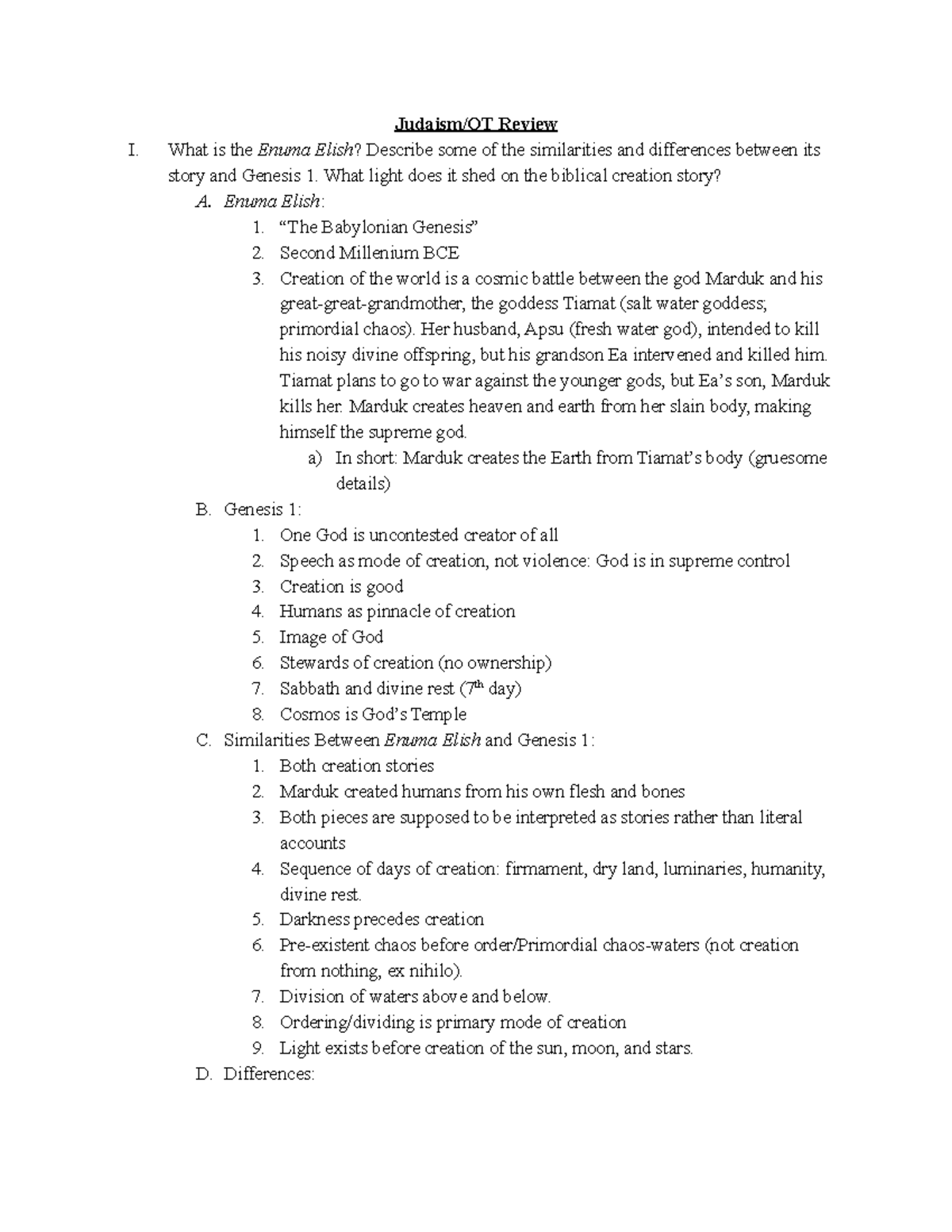 Theology Exam 1 - Full overview of exam 1 highlighting Judaism and the ...