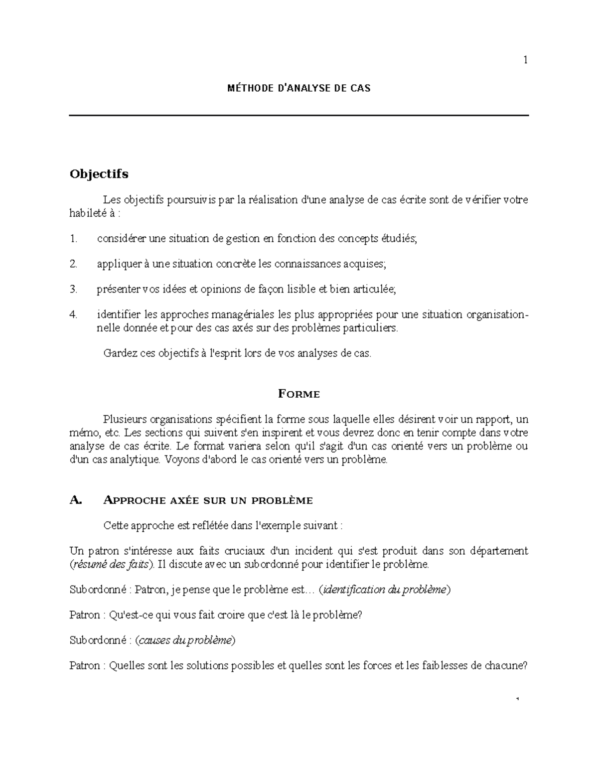 Méthode d'analyse de cas - MÉTHODE D'ANALYSE DE CAS Objectifs Les ...