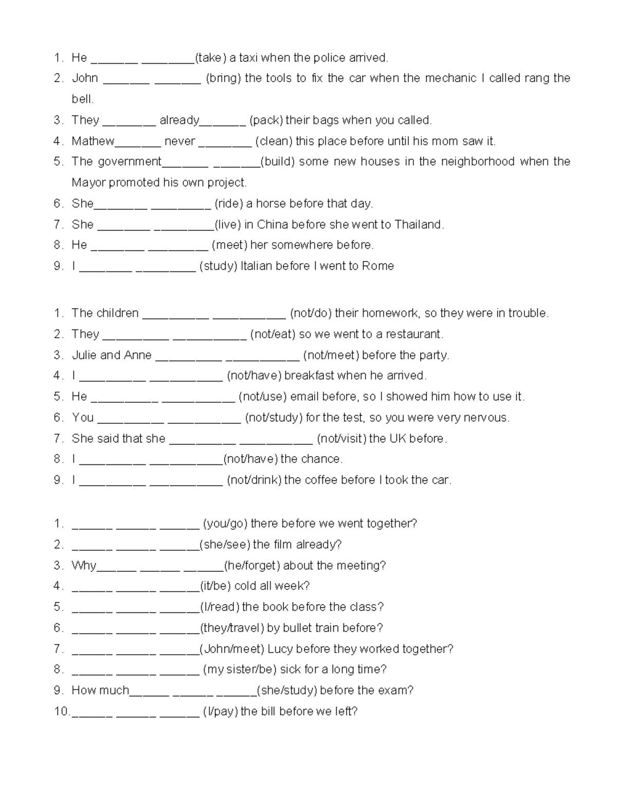 Past Perfect - Ejemplos para practicar (La mayoria son para corregir ...