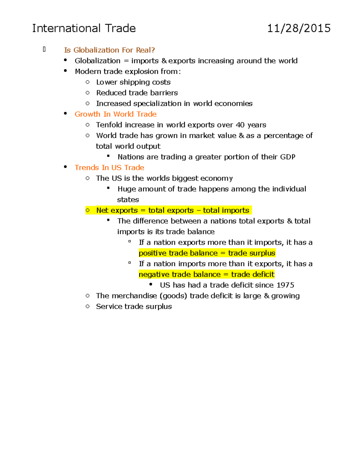 International Trade - Studocu