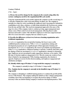 Change Management- Change Management C Ariel Debow A. The scenario's ...