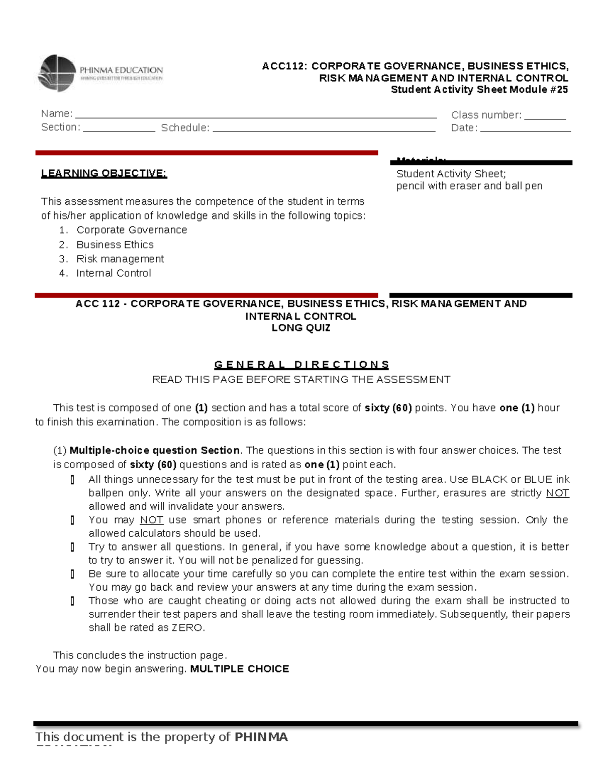 ACC 112 SAS 25 - notes - ACC112: CORPORATE GOVERNANCE, BUSINESS ETHICS ...