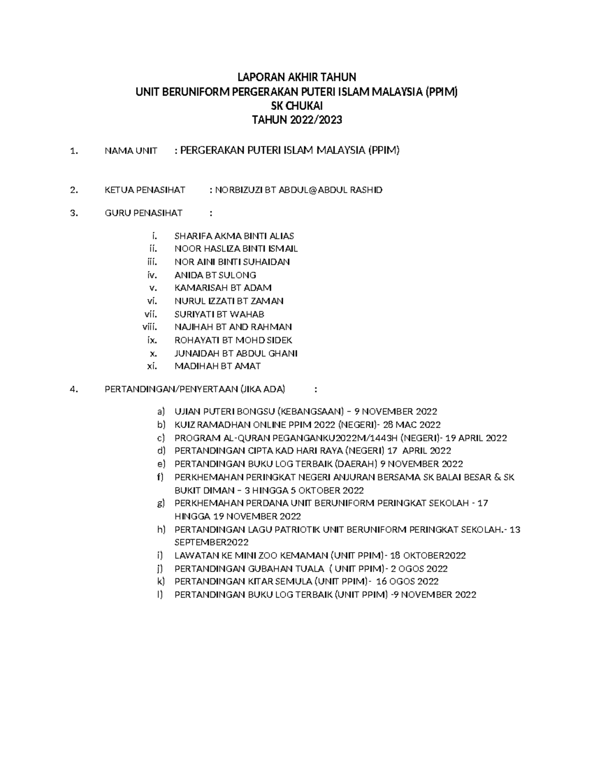 PPIM Laporan Akhir Tahun 2022 - LAPORAN AKHIR TAHUN UNIT BERUNIFORM PERGERAKAN PUTERI ISLAM ...