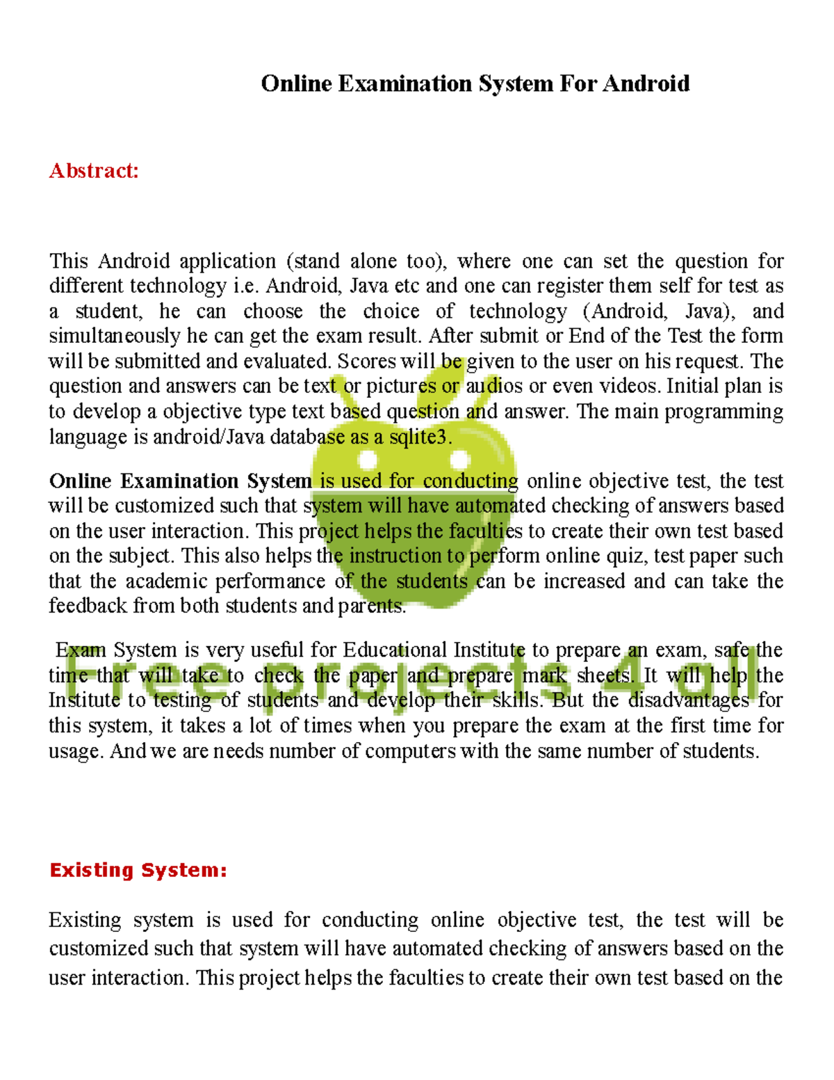 Online Examination System For Android - Online Examination System For Android Abstract: This ...