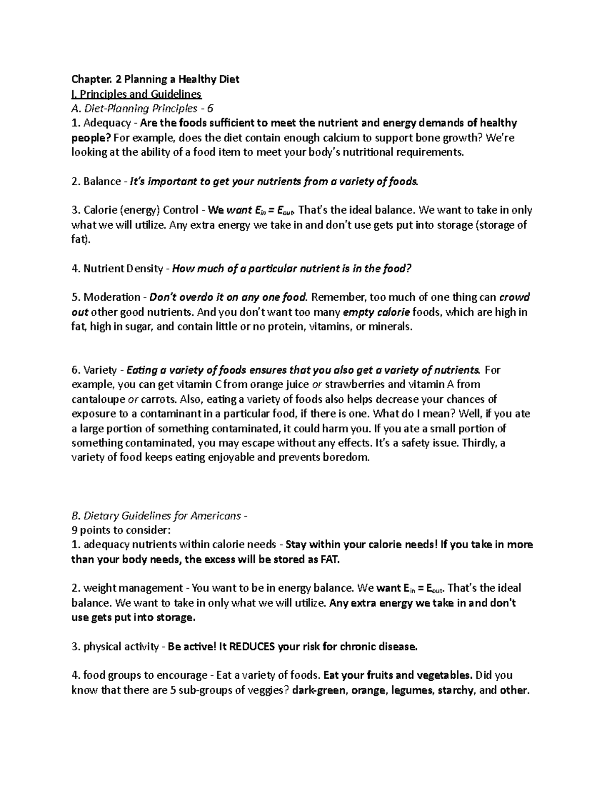 Chapter 2 Outline DONE Nutrition - Chapter. 2 Planning a Healthy Diet I ...