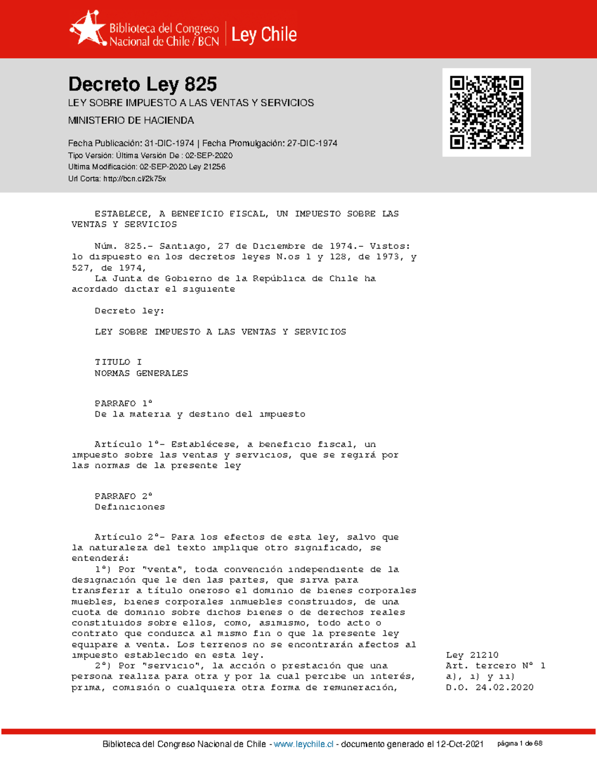 DL-825 31-DIC-1974 - Decreto ley 825 - Decreto Ley 825 LEY SOBRE IMPUESTO A LAS VENTAS Y ...