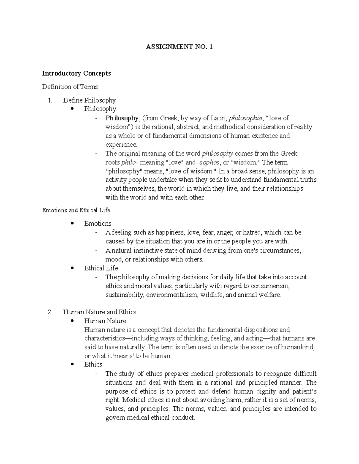 NCM 108 - N/A - ASSIGNMENT NO. 1 Introductory Concepts Definition of ...