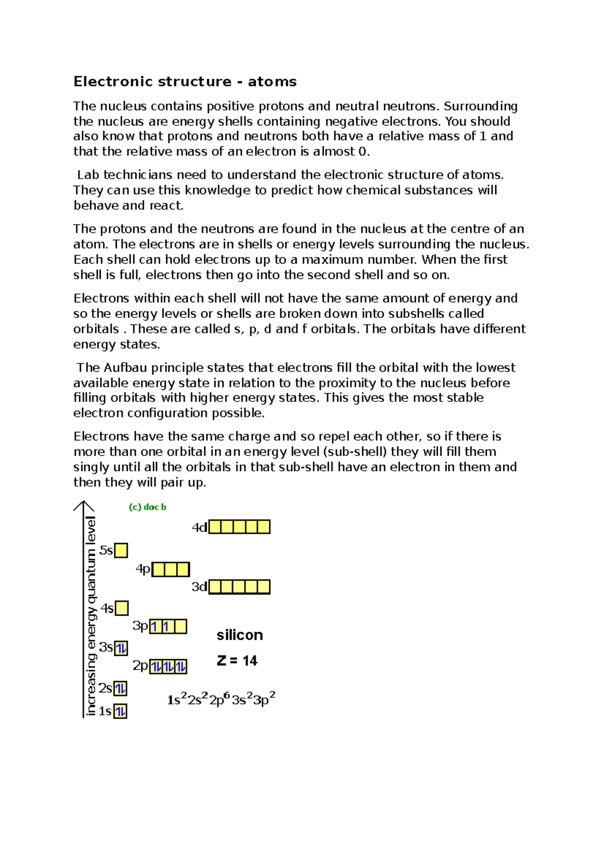 Electronic structure unit 1 notes - Electronic structure - atoms The ...