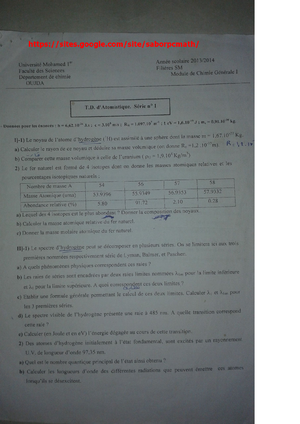 BCG S1 Exercices d Atomistique - TABLE DES MATIERES Préface - Studocu