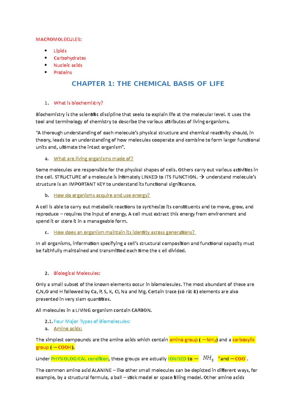 LQB381 Biochemistry Notes - MACROMOLECULES: Lipids Carbohydrates ...