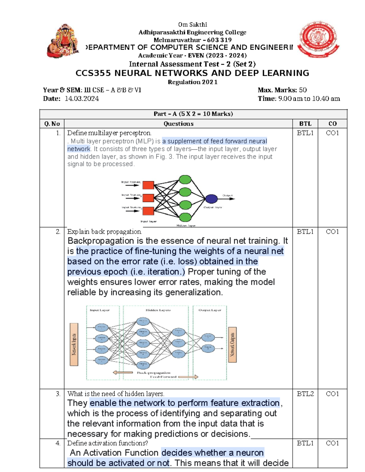 NNDL Unit 1= set - Nothing - Om Sakthi Adhiparasakthi Engineering College Melmaruvathur – 603 ...