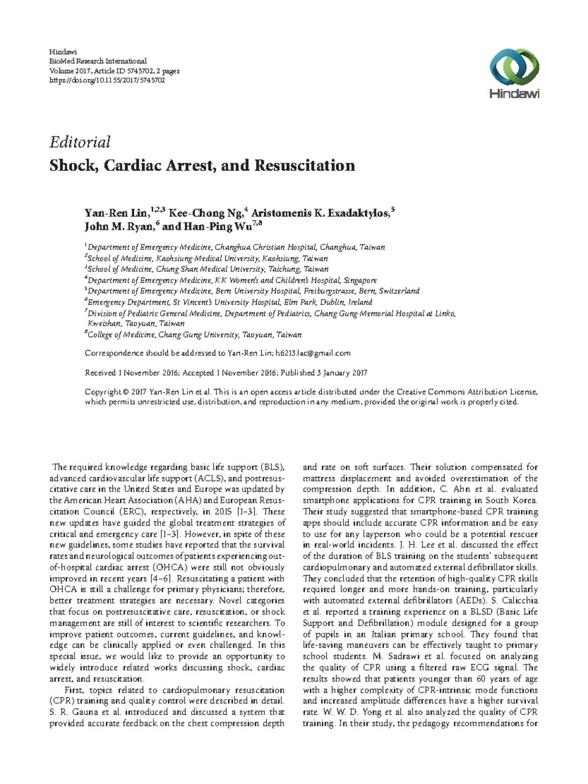 Shock Cardiac Arrest and Resuscitation - Editorial Shock, Cardiac ...