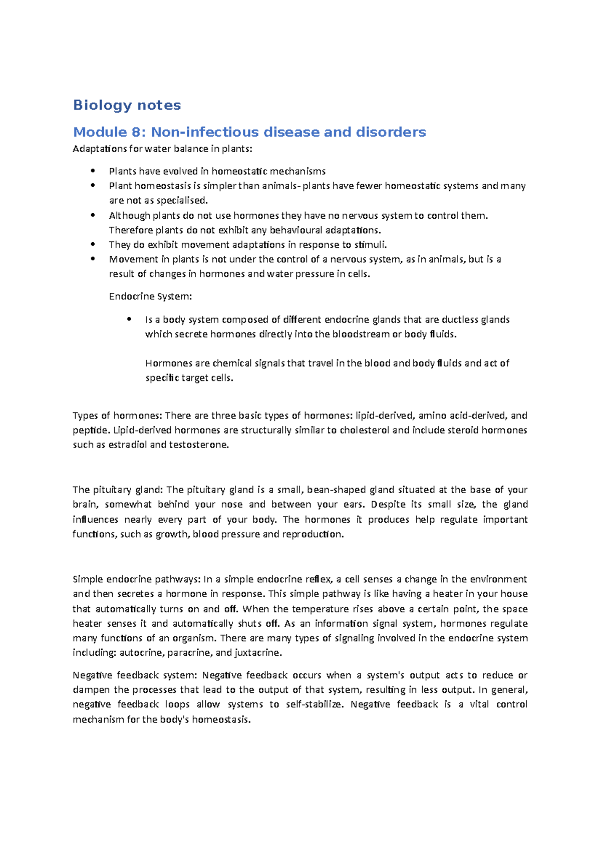 Biology notes - Biology notes Module 8: Non-infectious disease and ...