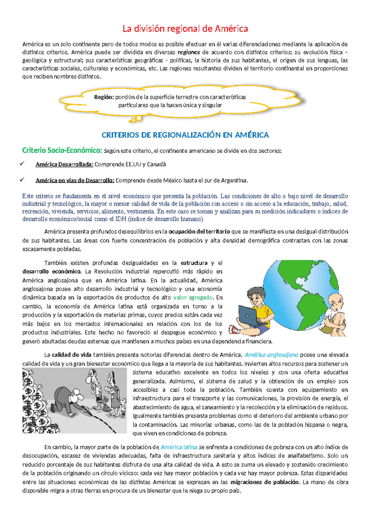 La división regional de América. Criterio Socio - Económico - La ...