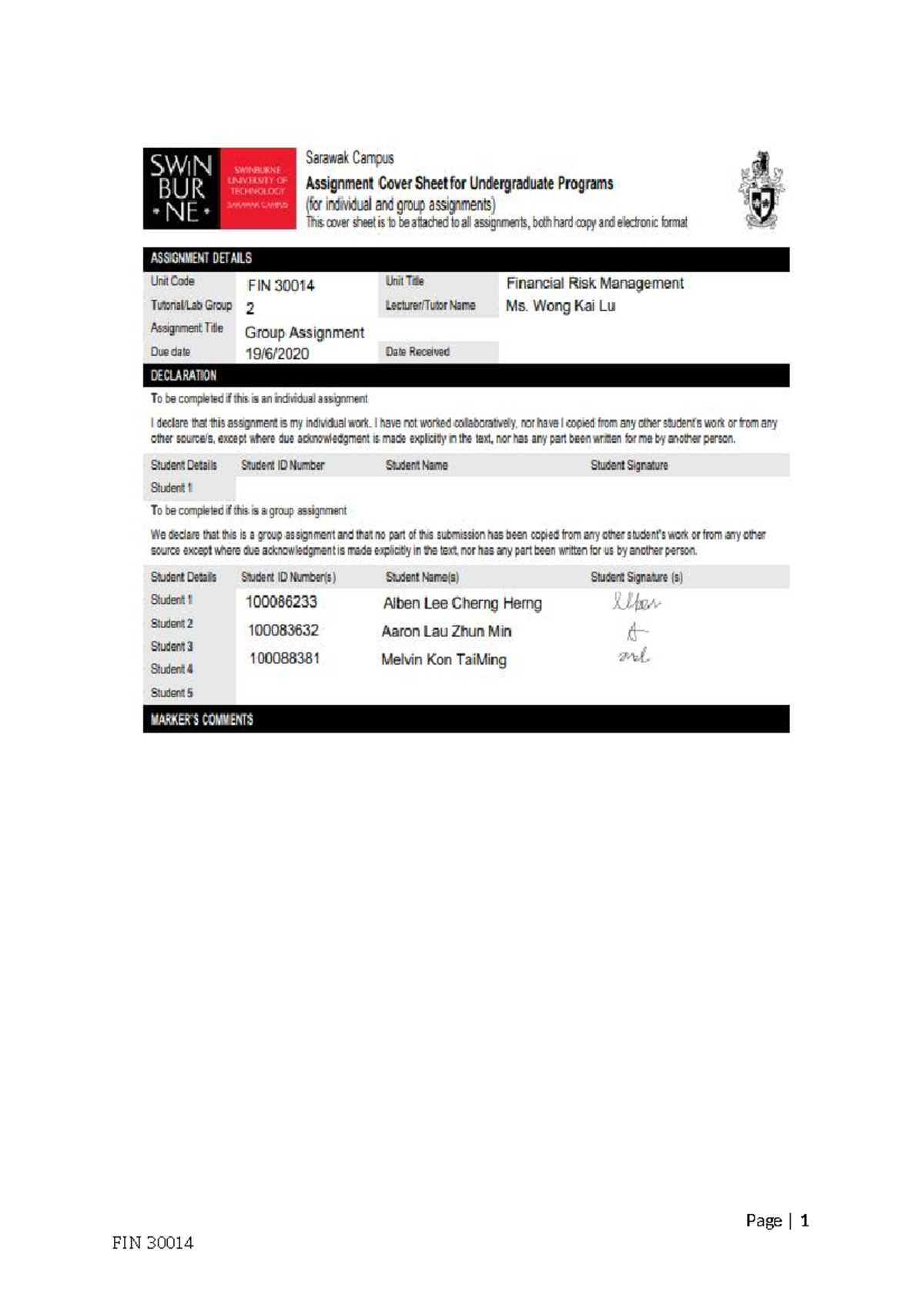 FRM Report - n/a - Executive Summary This report is made to provide ...