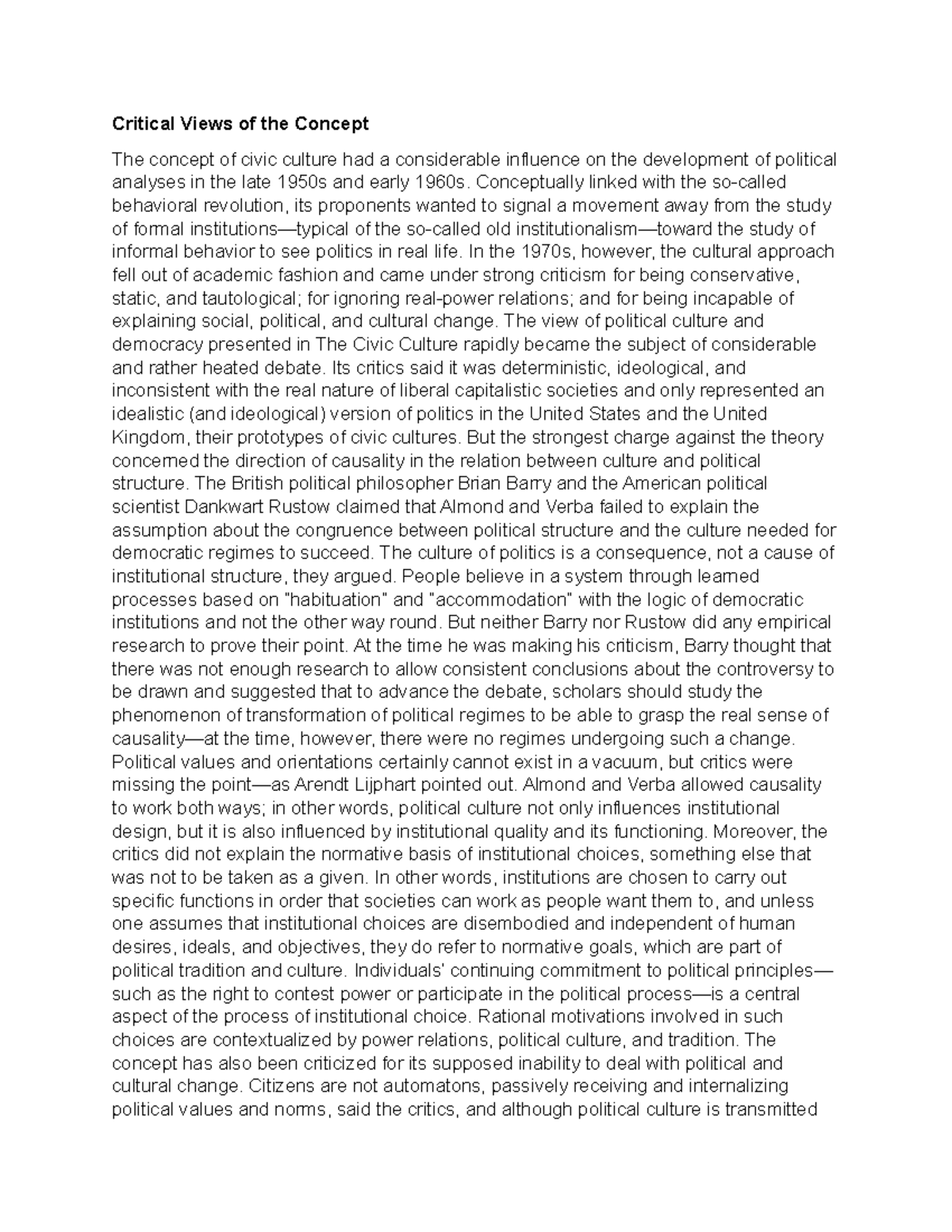 Critical Views of the Concept - Conceptually linked with the so-called ...