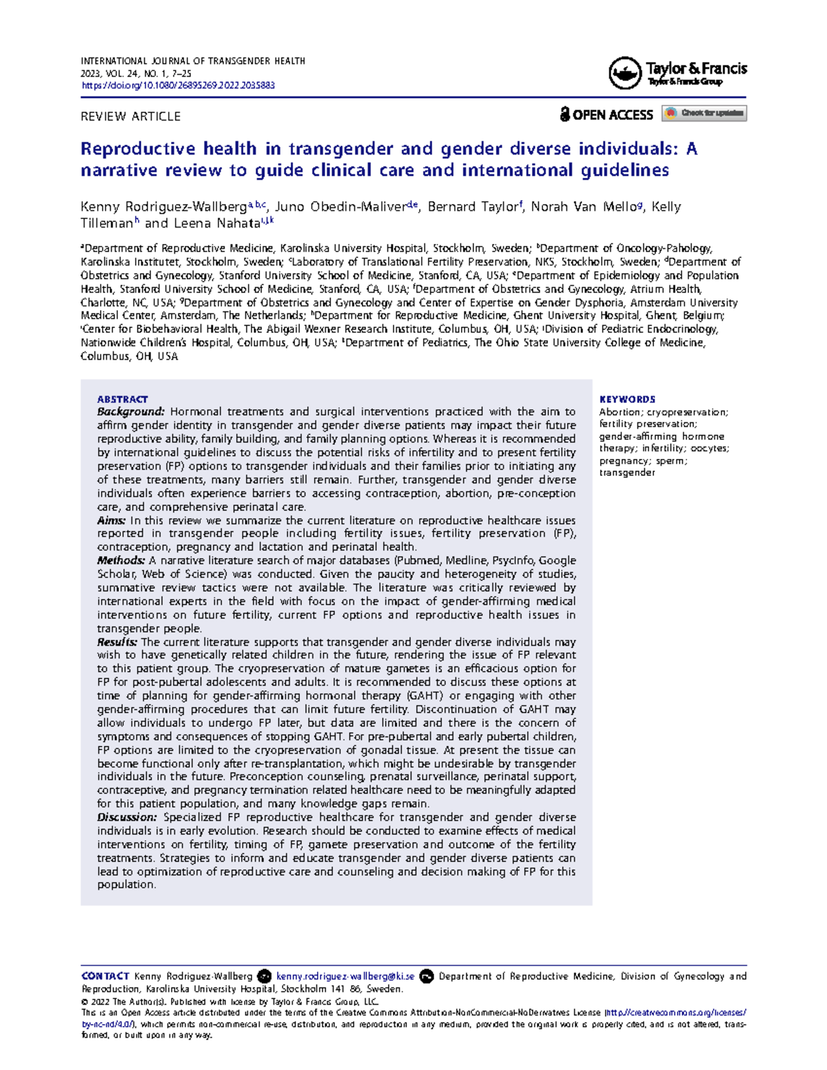 Reproductive health in transgender - INTERNATIONAL JOURNAL OF ...