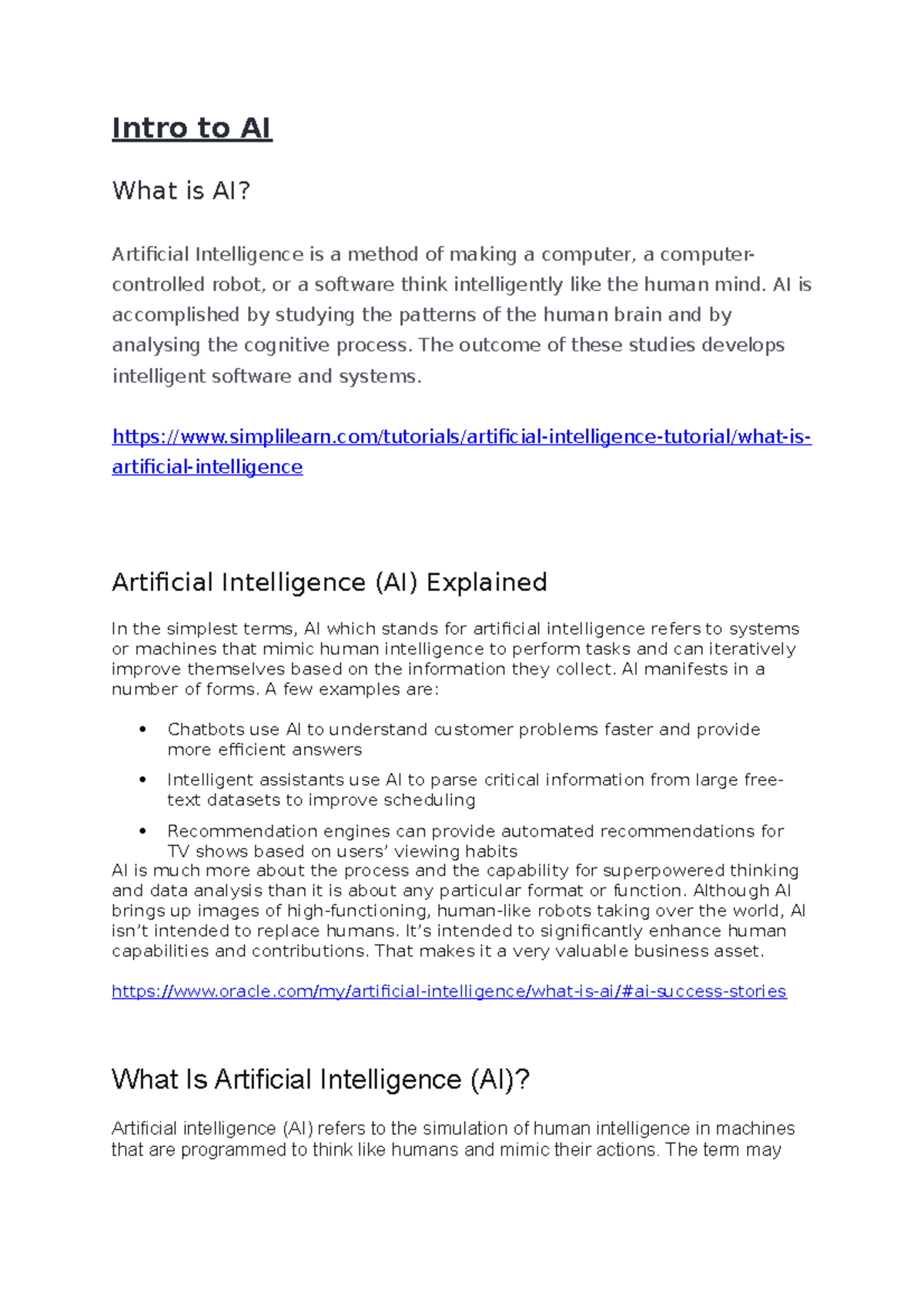 Intro to AI - Intro to AI What is AI? Artificial Intelligence is a ...