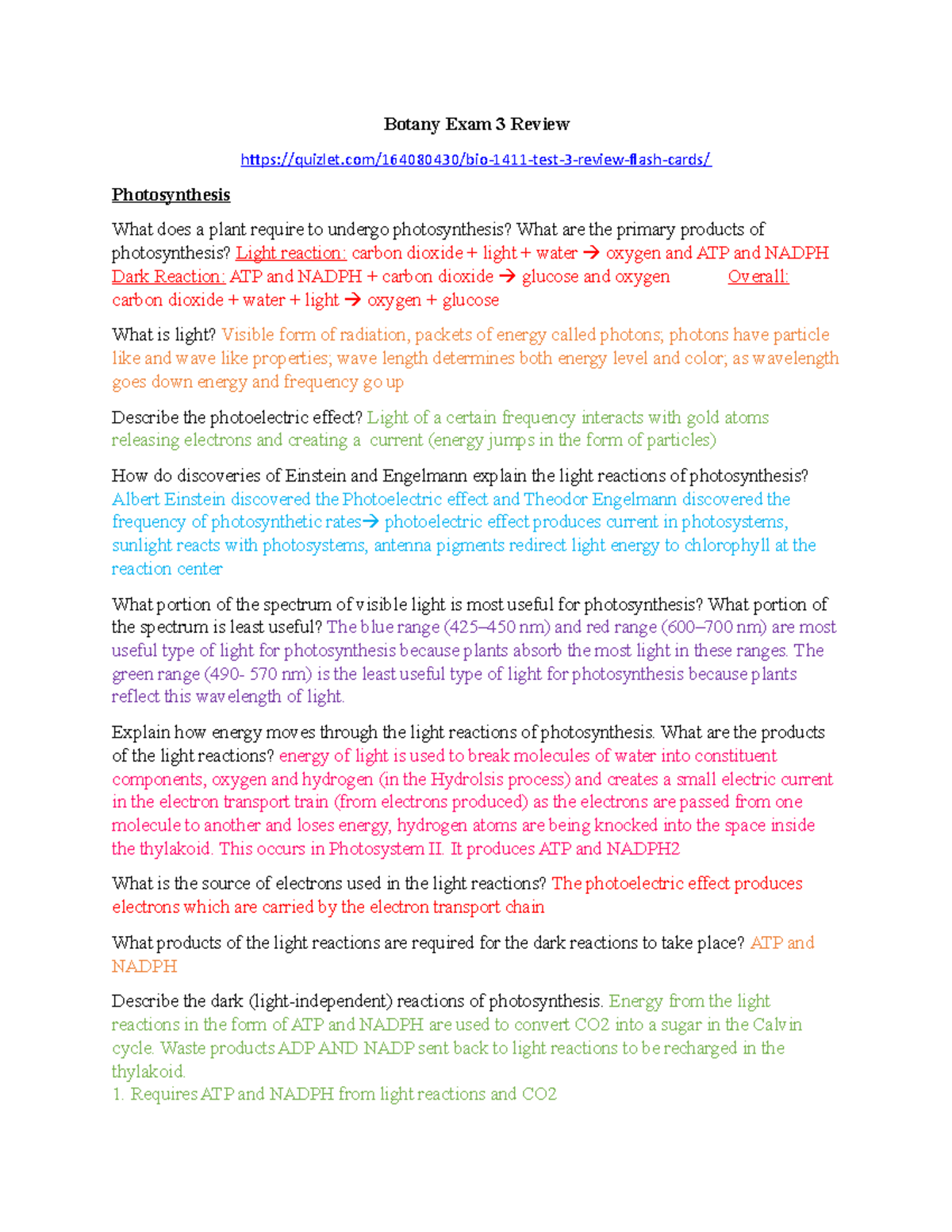 Botany 1411 Exam 3 Review - Botany Exam 3 Review - Studocu