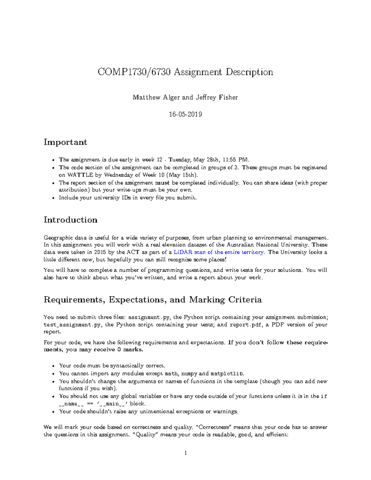 Assignment description - COMP1730/6730 Assignment Description Matthew ...