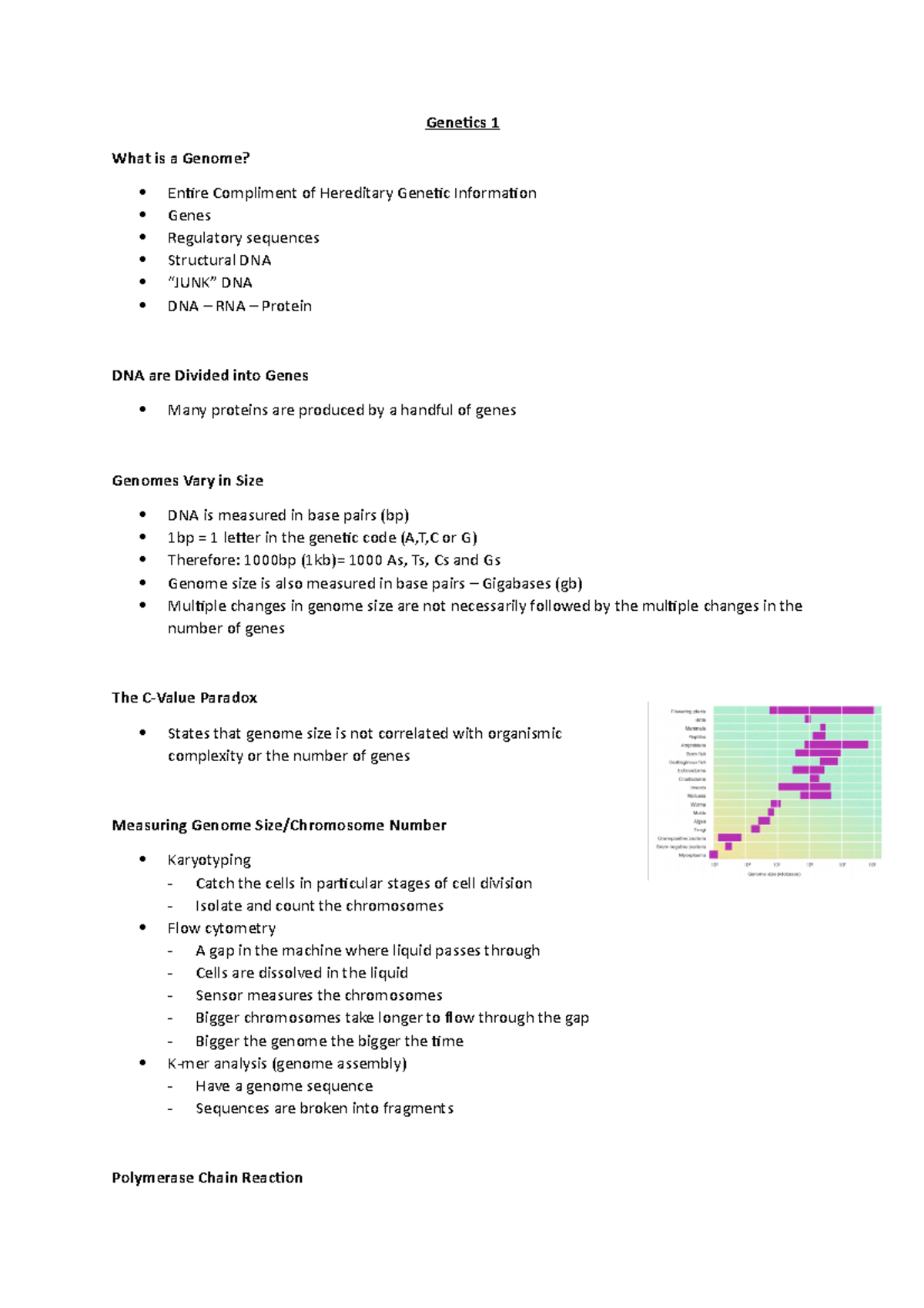 Genetics 1 - Lecture notes 1 - Genetics 1 What is a Genome? Entire ...
