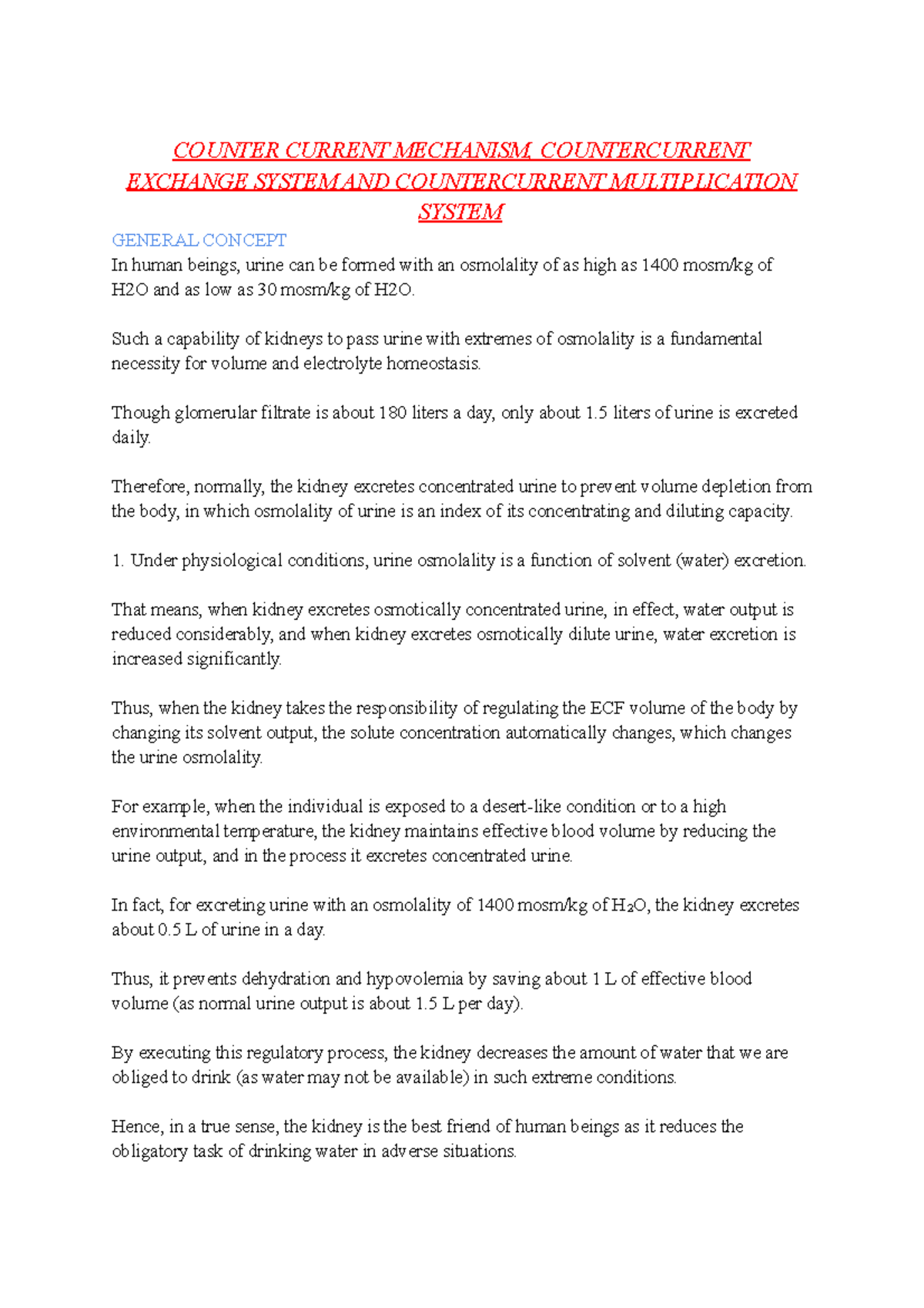 Counter Current Mechanism, Countercurrent Exchange System AND ...