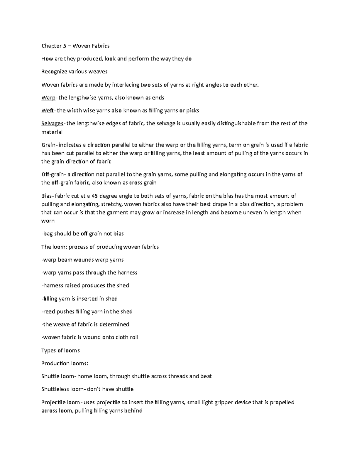Fabric formation and design notes - Chapter 5 – Woven Fabrics How are ...