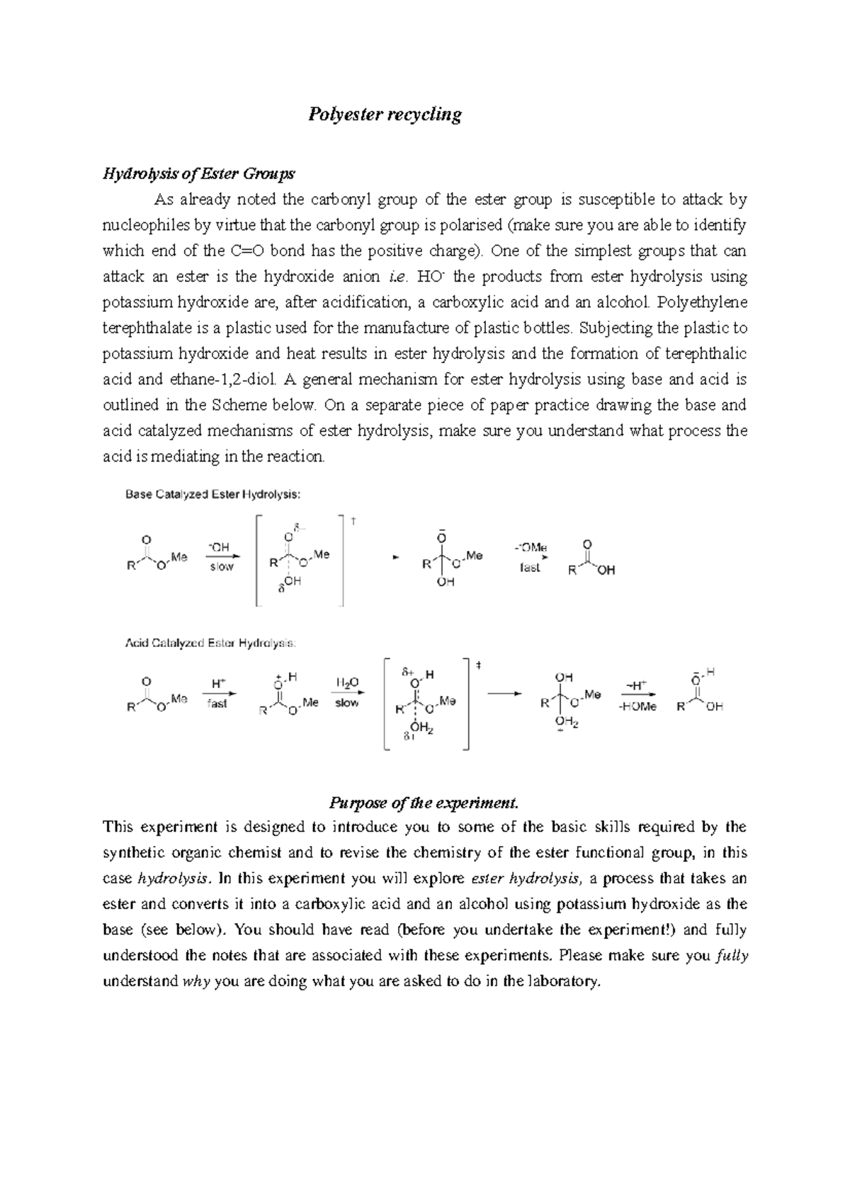 Polyester recycling - Synthesis of Terephthalic Acid Manual - Polyester ...
