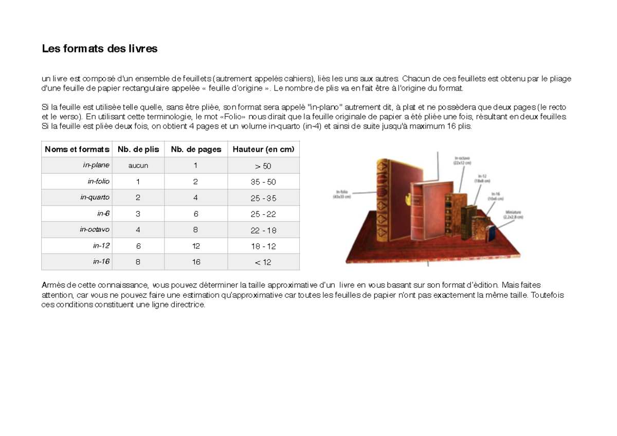 Les formats des livres - Chacun de ces feuillets est obtenu par le ...