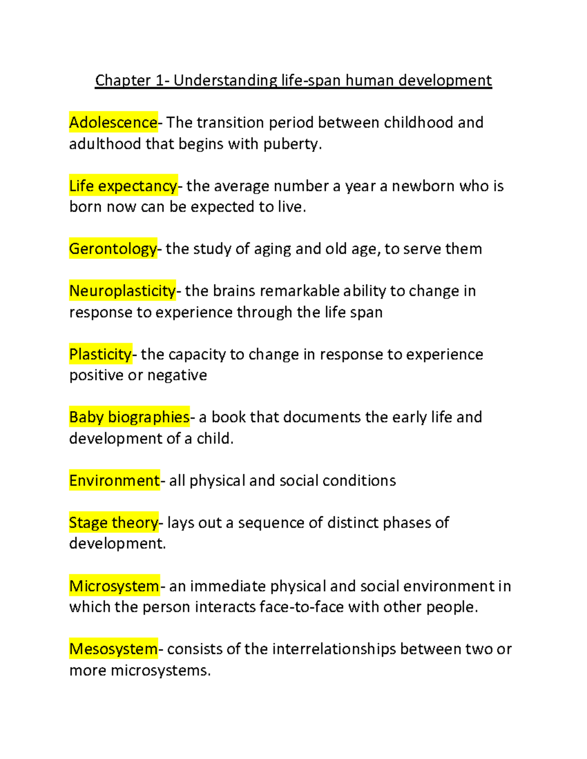 Chapter 1 HGD - key words - Chapter 1- Understanding life-span human development Adolescence ...