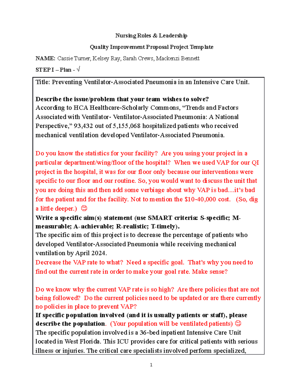 QI Proposal Project VAP. Bennett - Nursing Roles & Leadership Quality ...