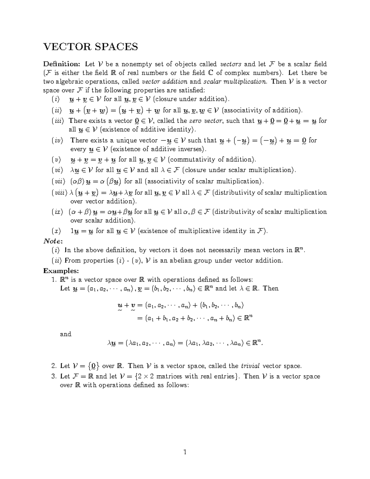 SMA 2201 Linear Algebra I Notes 3 - VECTOR SPACES Definition: LetVbe a ...