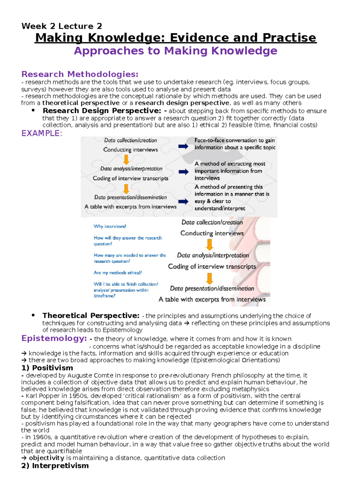 Week 2 Lecture 2 - approaches to making knowledge - Week 2 Lecture 2 ...