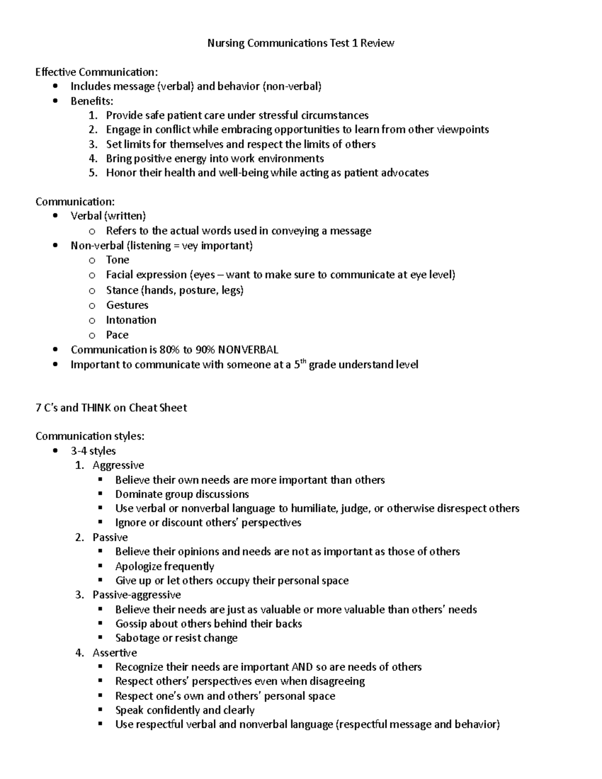 Nursing Communications Test 1 Review - Nursing Communications Test 1 ...