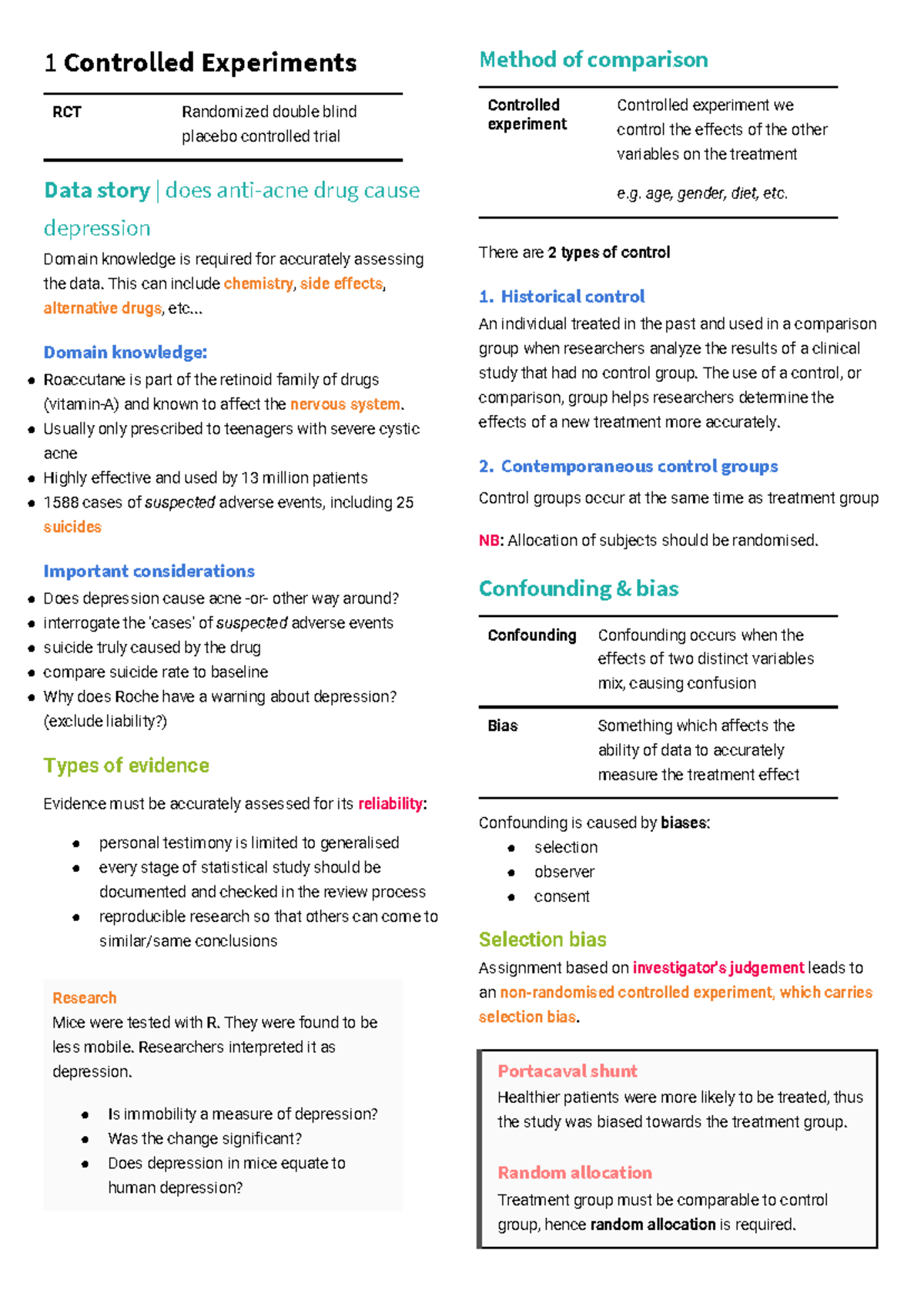 Data1001 notes - 1 Controlled Experiments RCT Randomized double blind ...