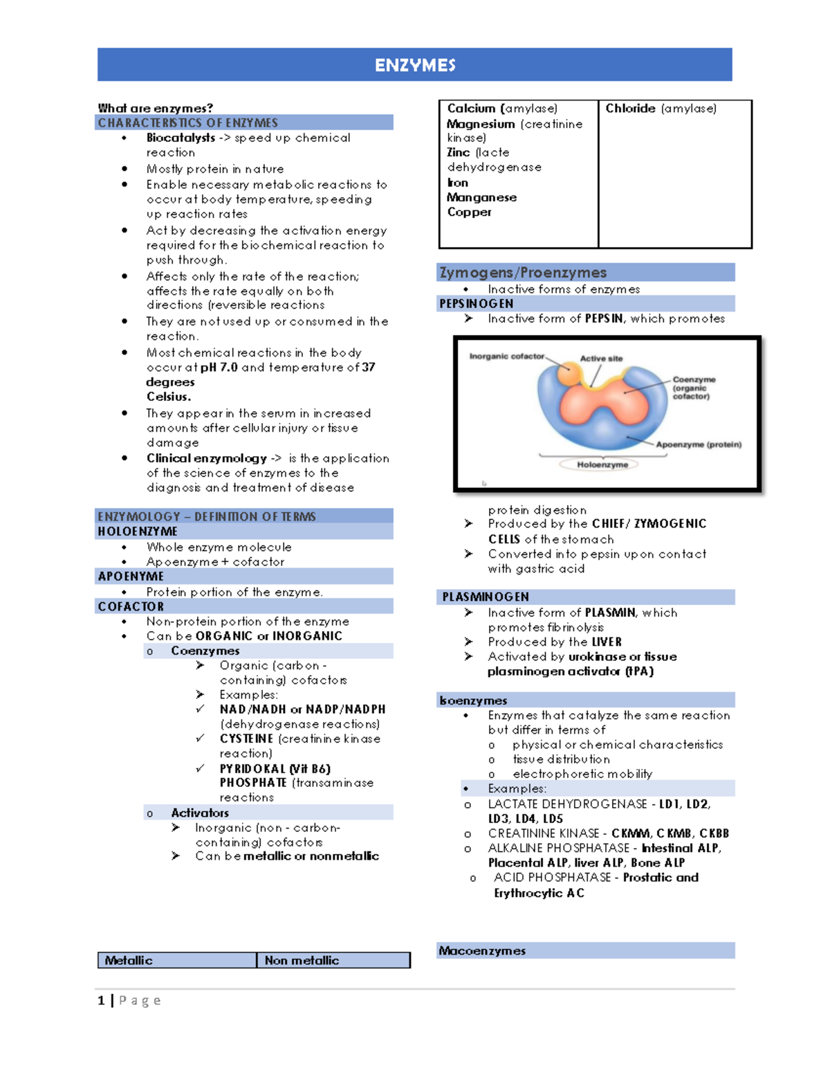 Enzymes copy copy - LECTURE NOTES - What are enzymes? CHARACTERISTICS ...