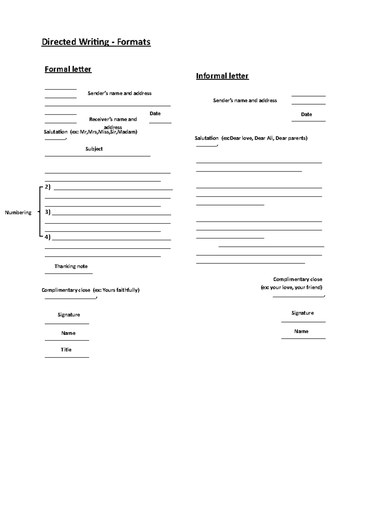 Directed Writing for English for second language - Formal letter ...